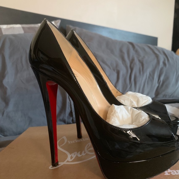 Christian Louboutin | Shoes | Christian Louboutin Lady Peep Patent Leather Pumps | Poshmark